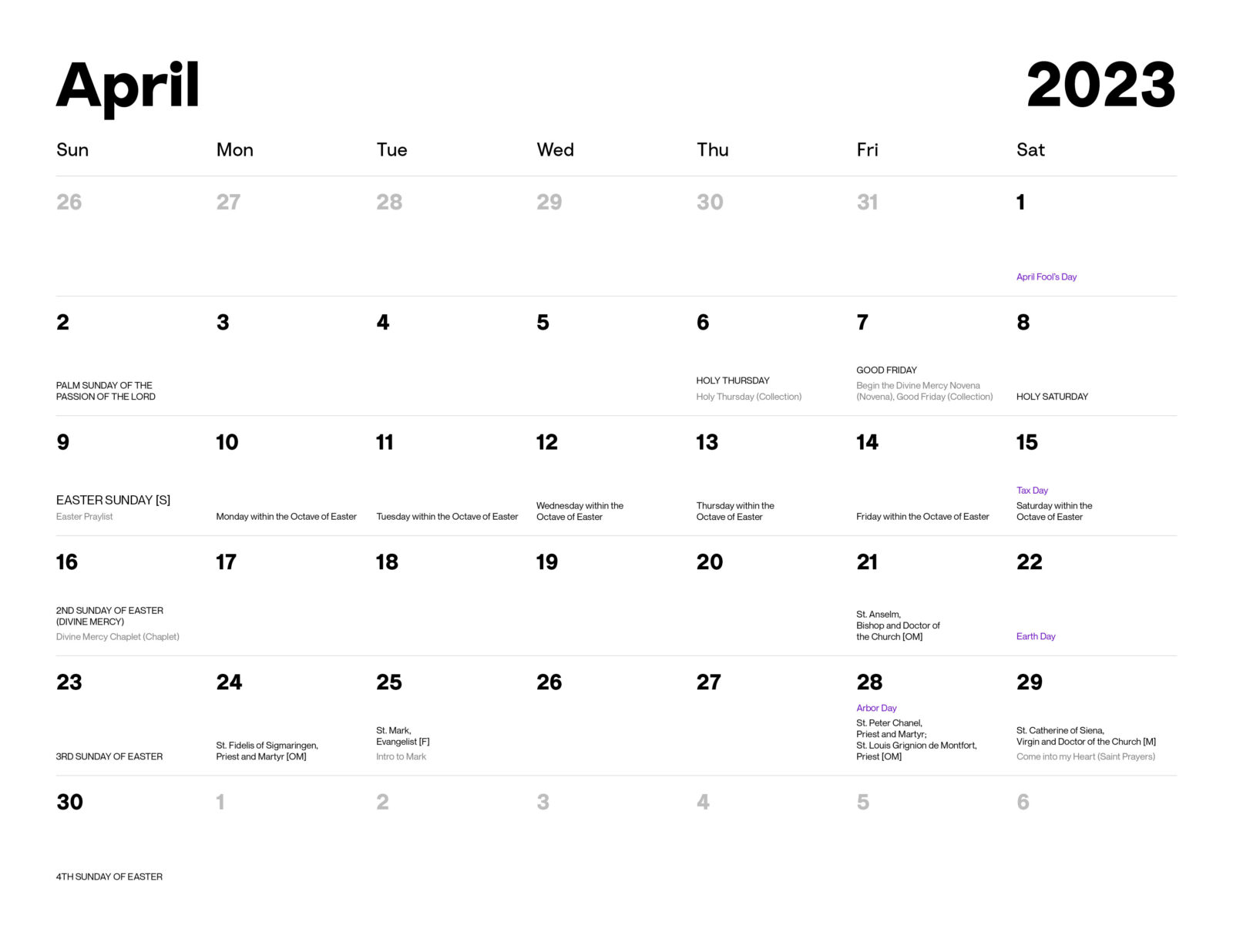 Prayers during April